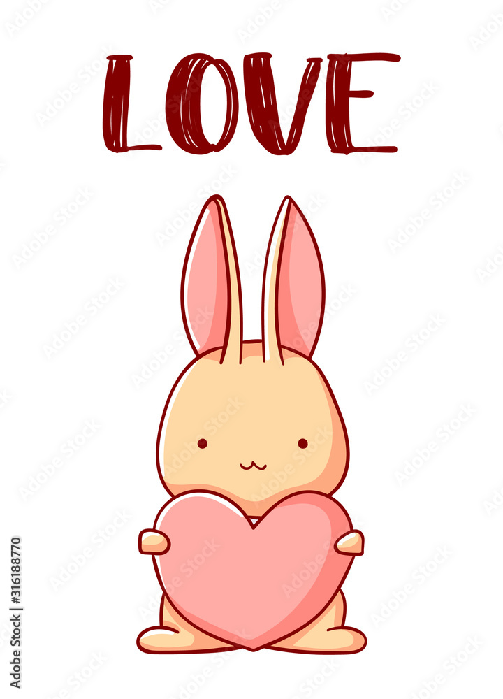 Cute Bunny Cartoon In Love