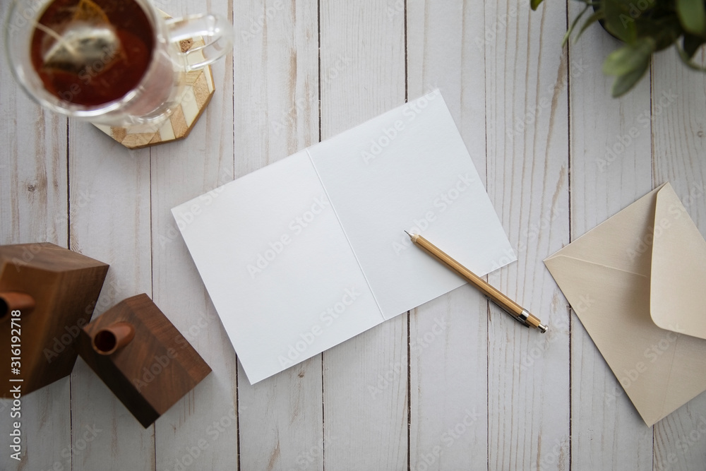 View from above letter writing with tea Stock Photo | Adobe Stock