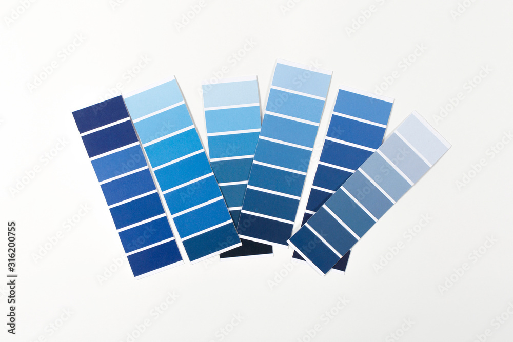 Color swatches with color of the year 2020 in the hand - Classic Blue ...