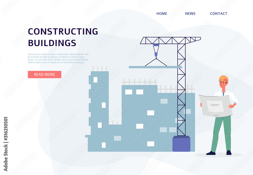 Banner for Construction buildings company site flat cartoon vector ...