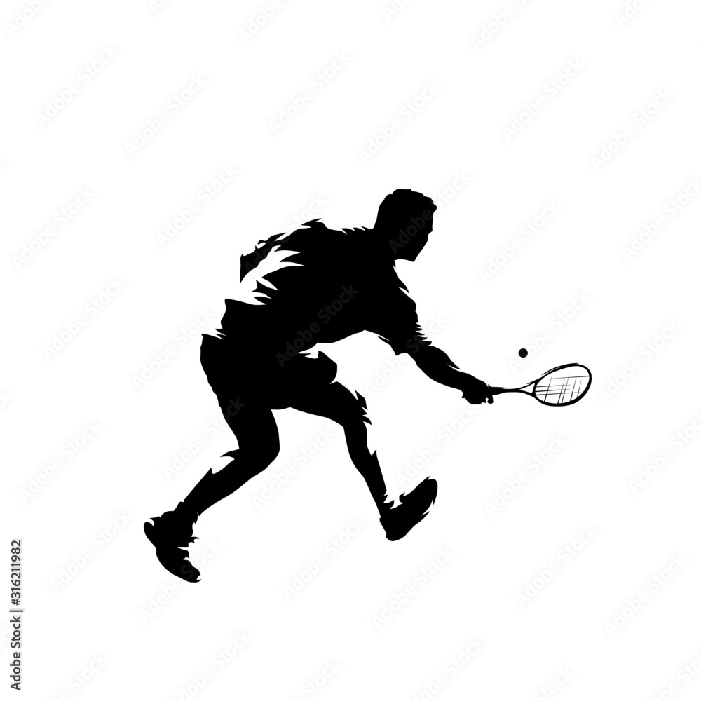 Squash player, isolated vector silhouette. Ink drawing athlete with ...