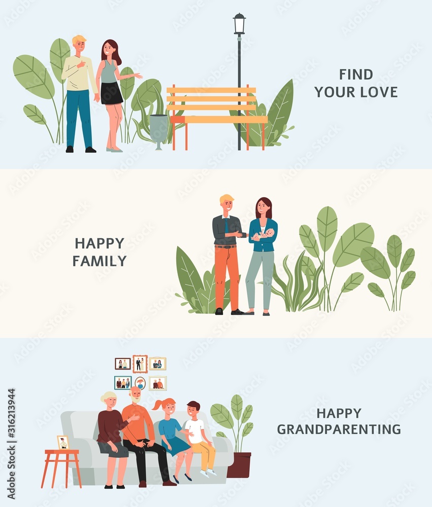 Stages of building family - isolated set of cartoon characters Stock ...