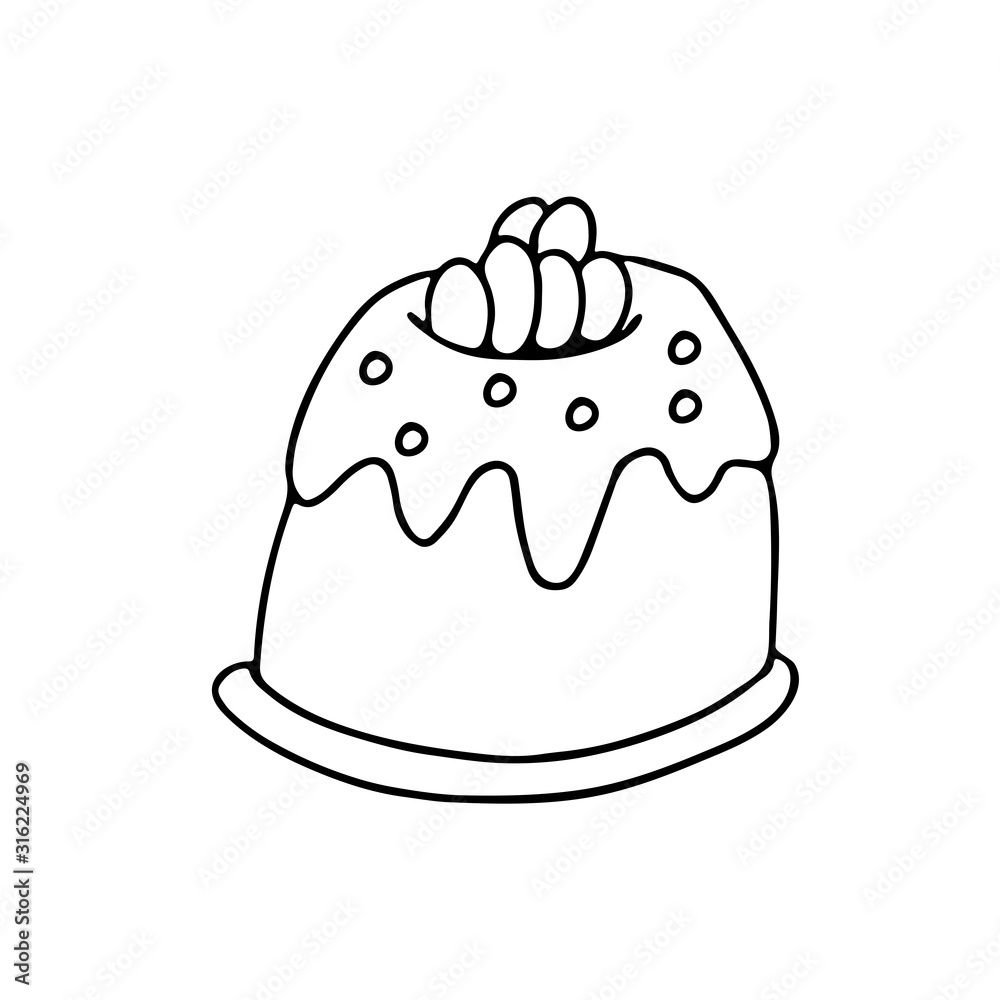 Easter cake decorated with little eggs, glaze and jelly beans in doodle ...