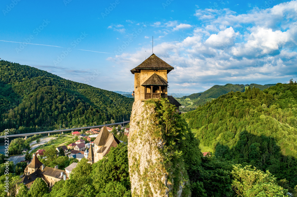 Orava castle - Oravsky Hrad in Oravsky Podzamok in Slovakia. Top part ...