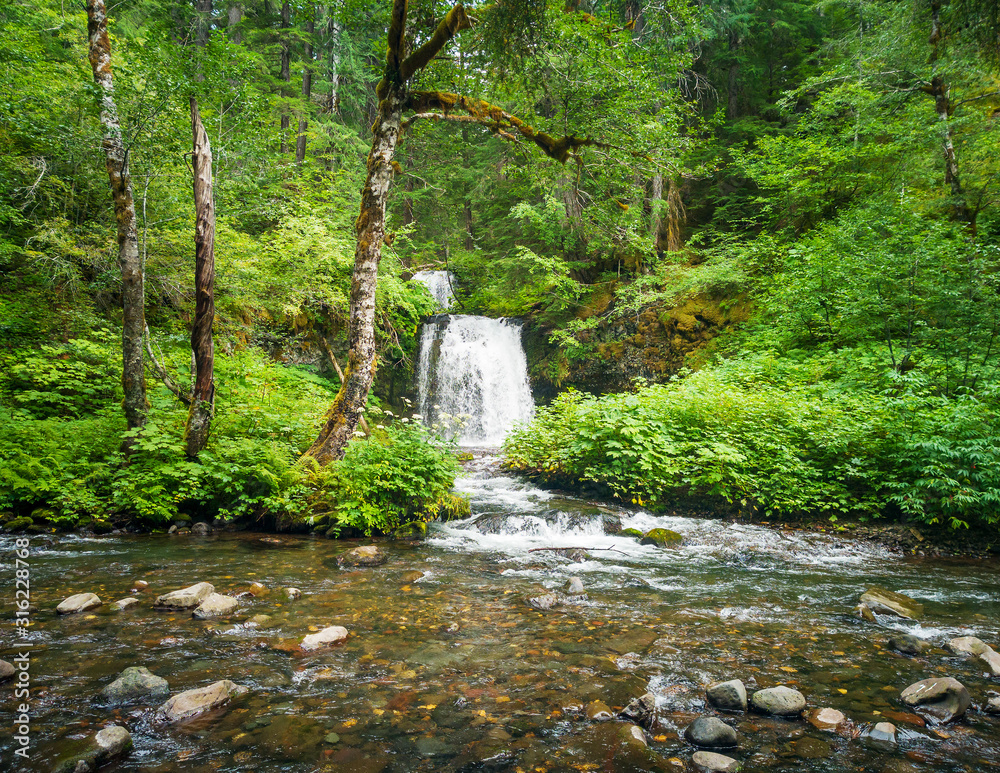 Breathtaking two tiered Twin Falls in a lush rainforest setting with ...