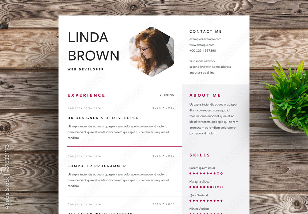 Resume Layout with Red Accents Stock Template | Adobe Stock