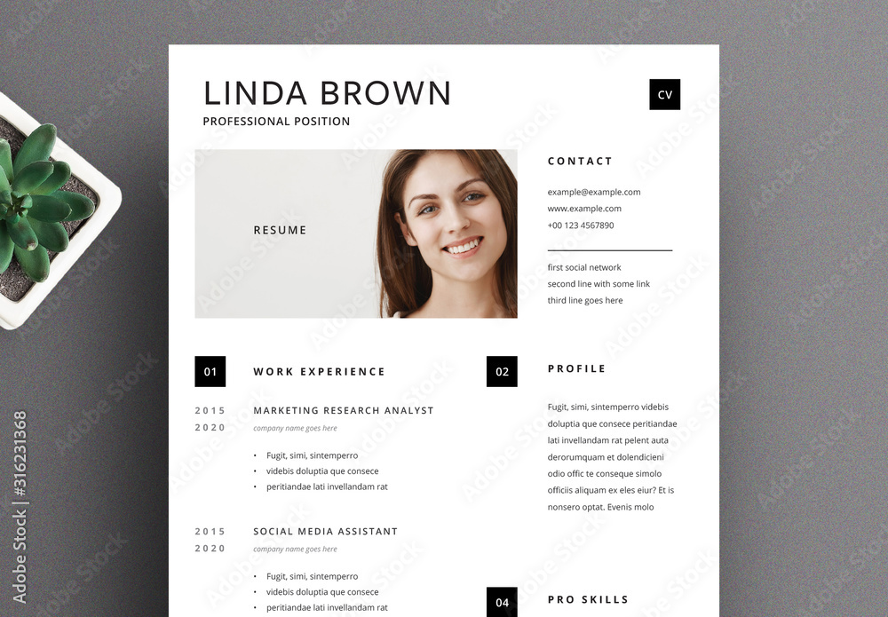 Resume Layout with Black Square Bullet Point Elements Stock Template ...