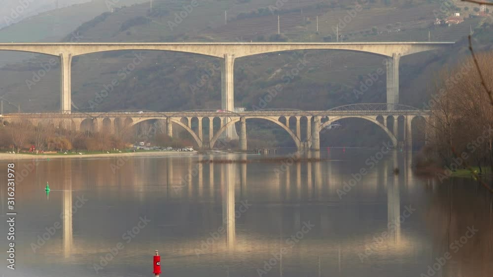 Bridges crossing Douro river: the pedestrian bridge, the road bridge ...