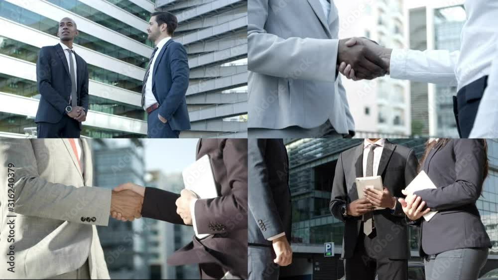 Collage of professional business people shaking hands. Multiscreen ...