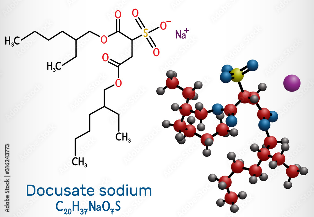 Obraz docusate, dioctyl sulfosuccinate, docusate sodium, C20H37NaO7S ...