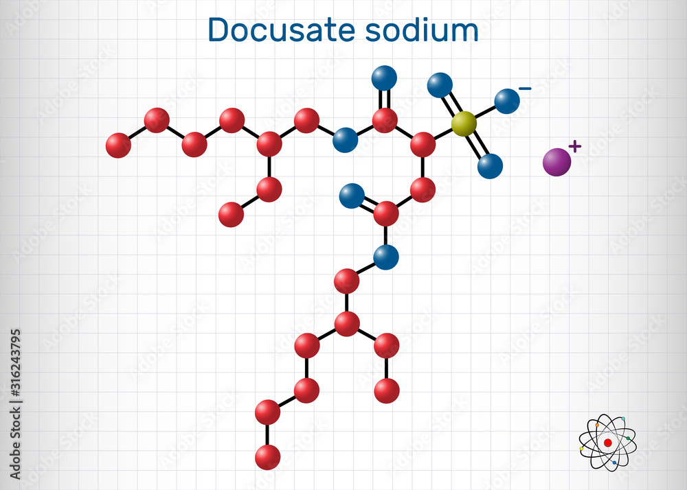 Docusate, dioctyl sulfosuccinate, docusate sodium, C20H37NaO7S molecule ...