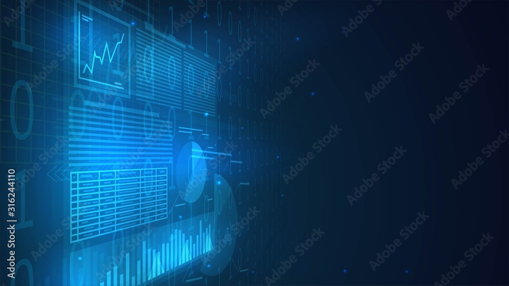 Blue screen with graphs and charts, online trading and business ...