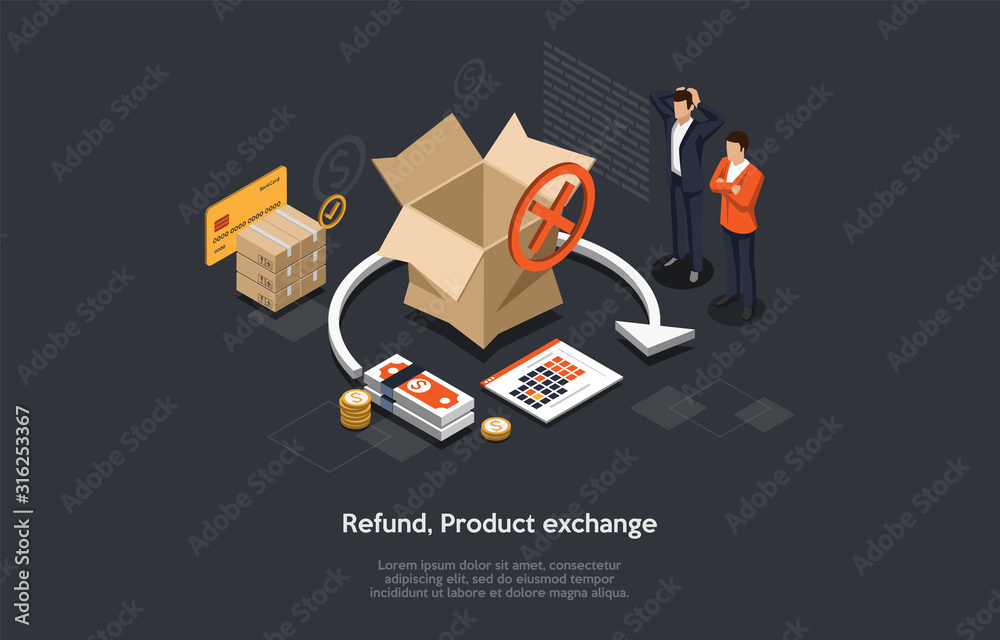 Isometric Illustration of Product Refund Or Exchange. The Process of ...