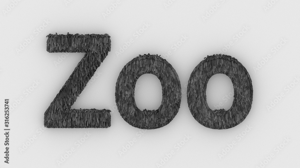 Zoo - 3d word gray on white background. render furry letters. Wild Zoo ...