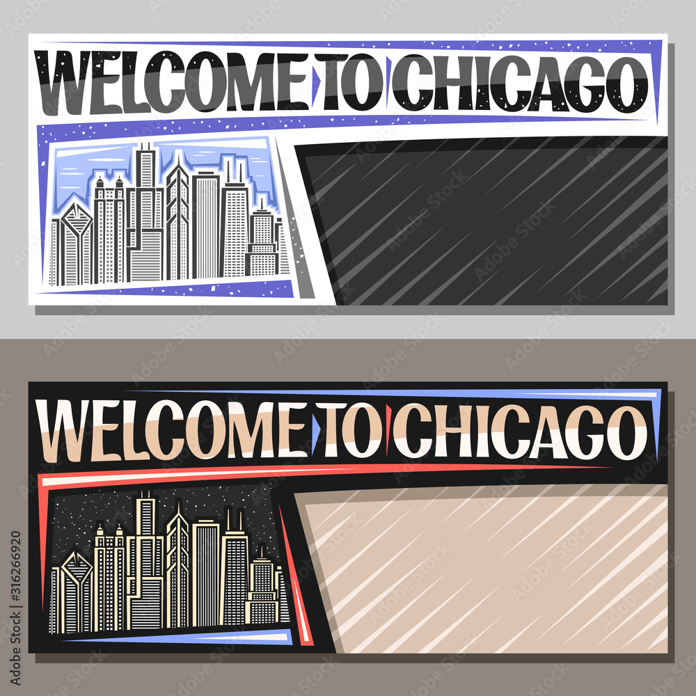 Vector horizontal layouts for Chicago with copy space, decorative ...