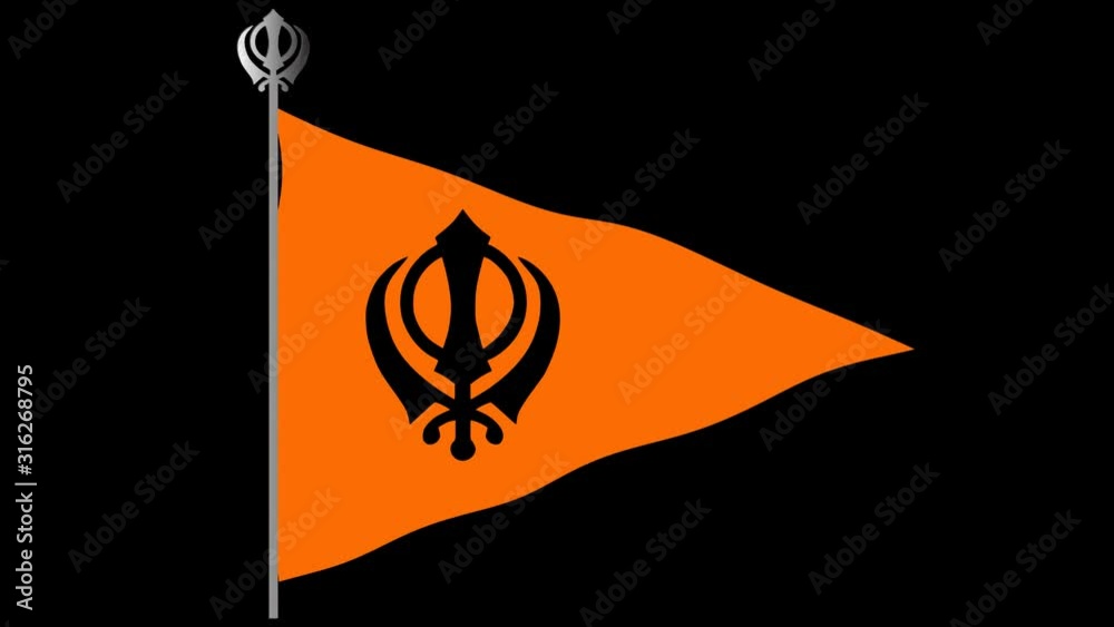 Orange Sikh flag with the image of black Khanda - the main symbol of ...