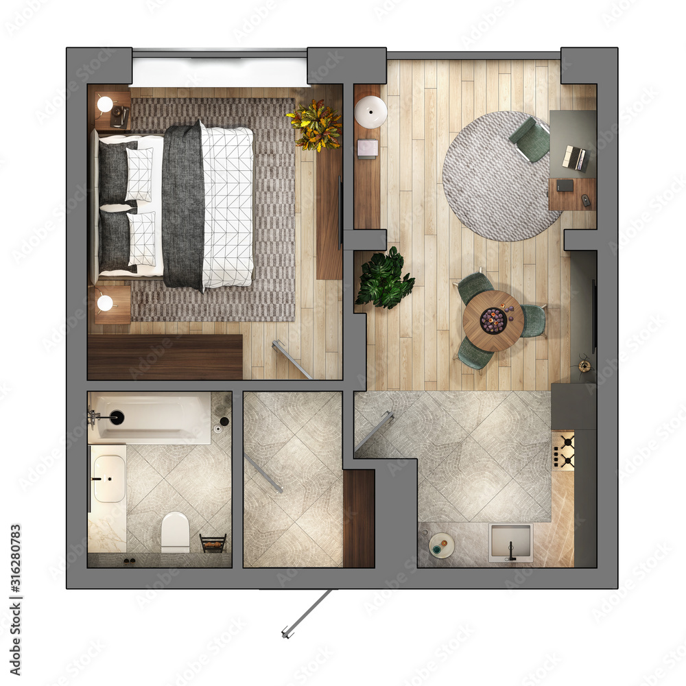Plan of a small apartment top view. Stock Illustration | Adobe Stock