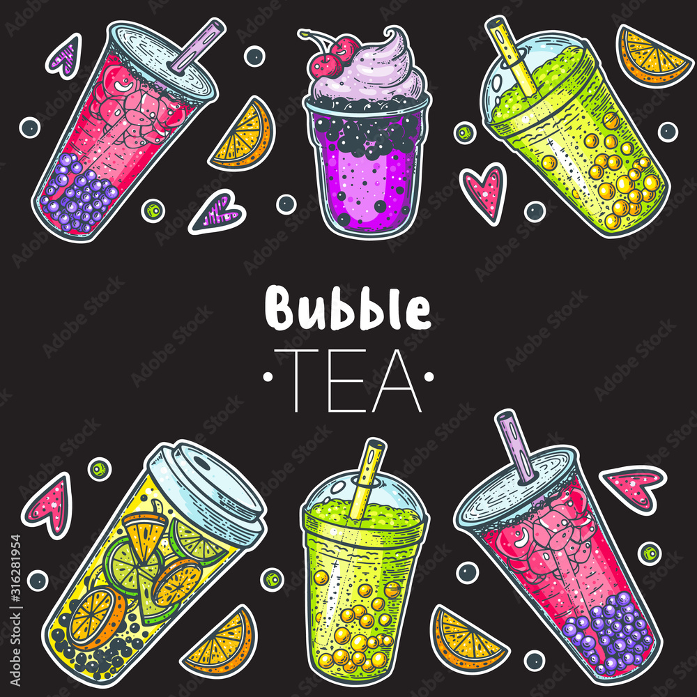 Bubble tea hand drawn illustration. Cocktail collection. Bubble tea ...