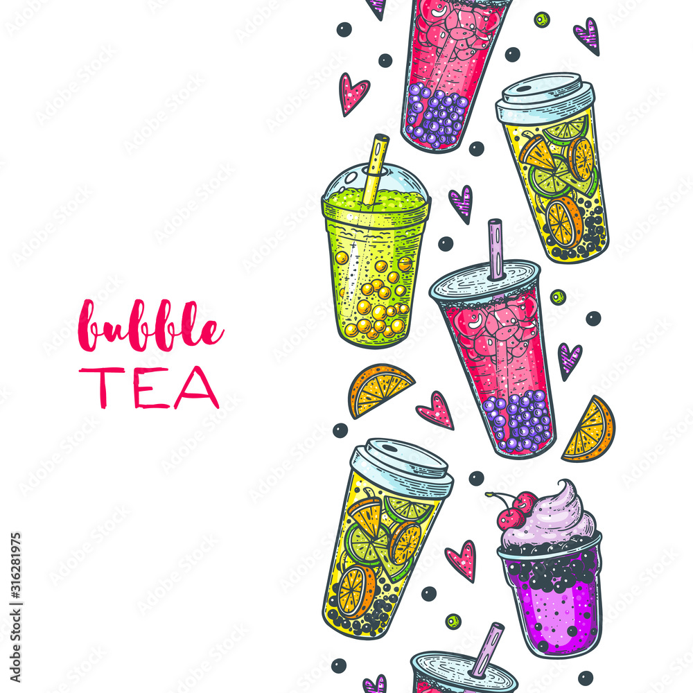 Bubble tea hand drawn illustration. Cocktail collection. Bubble tea ...