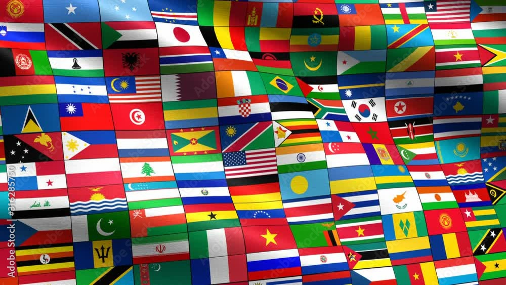 Realistic Flag of Flags, Seamless looping with highly detailed fabric ...