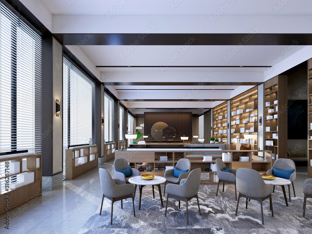 3d render of cafe library interior Stock Illustration | Adobe Stock