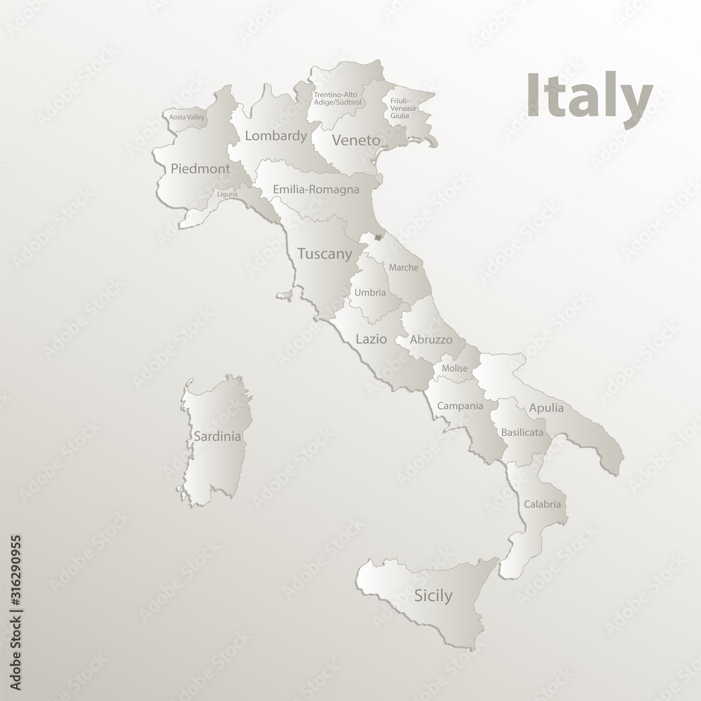 Italy map administrative division separates regions and names ...