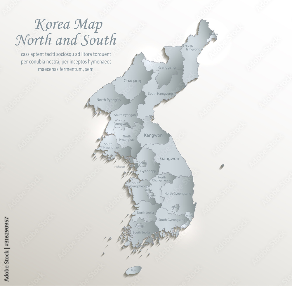 Korea map north and south, administrative division with names, white ...