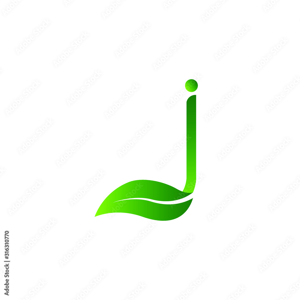 logo letter j green with leaves. unique and simple symbol. white ...