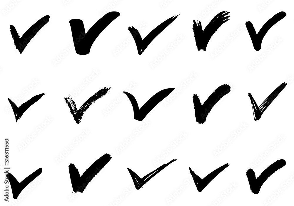 set of hand drawn check (V) signs isolated on white background. Vector ...