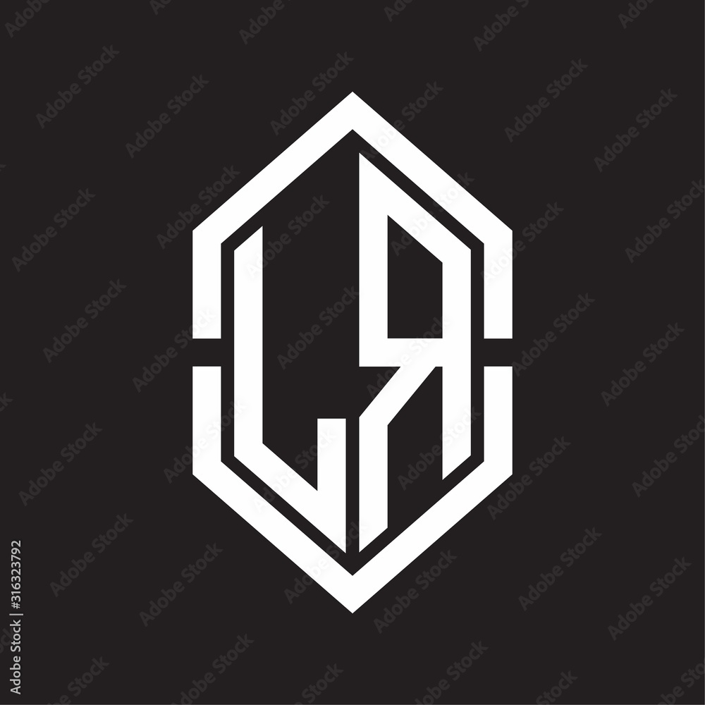 LR Logo monogram with hexagon shape and outline slice style with black ...