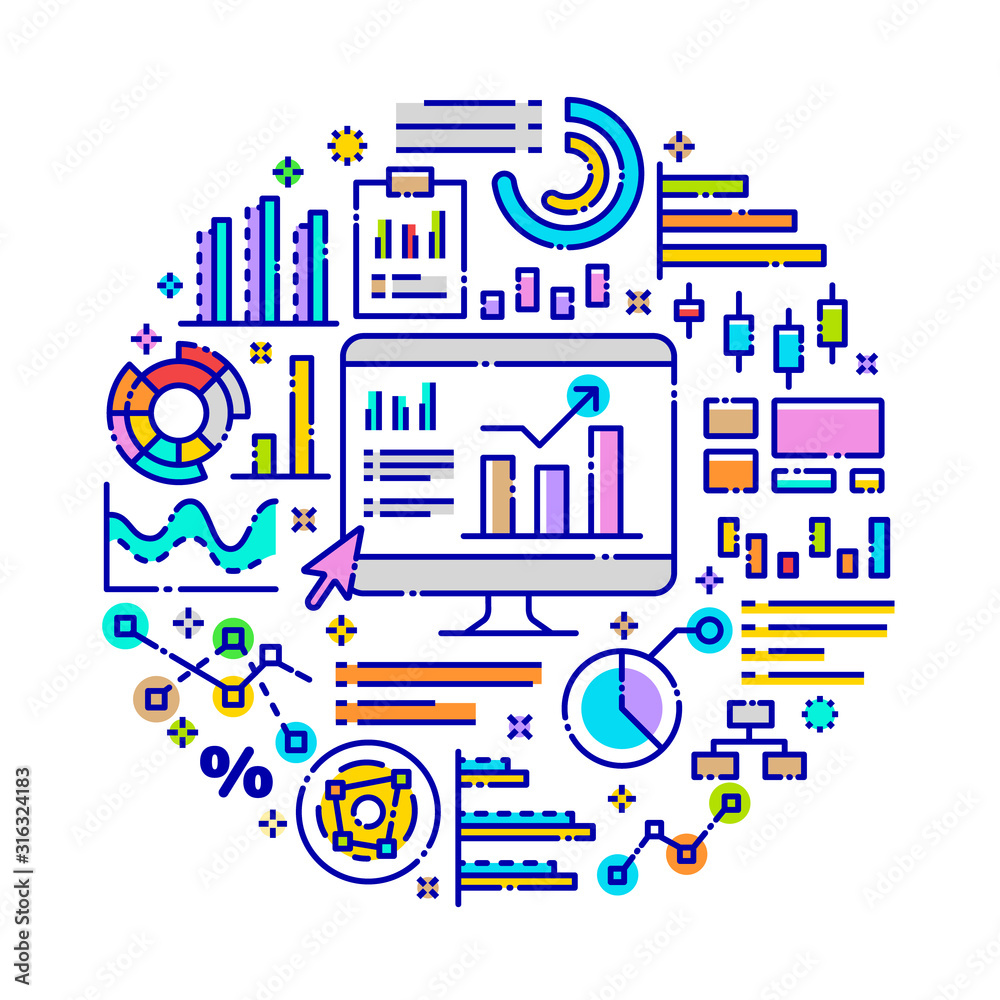Graph, Diagram and Chart Vector Illustration Concept. Stock Vector ...