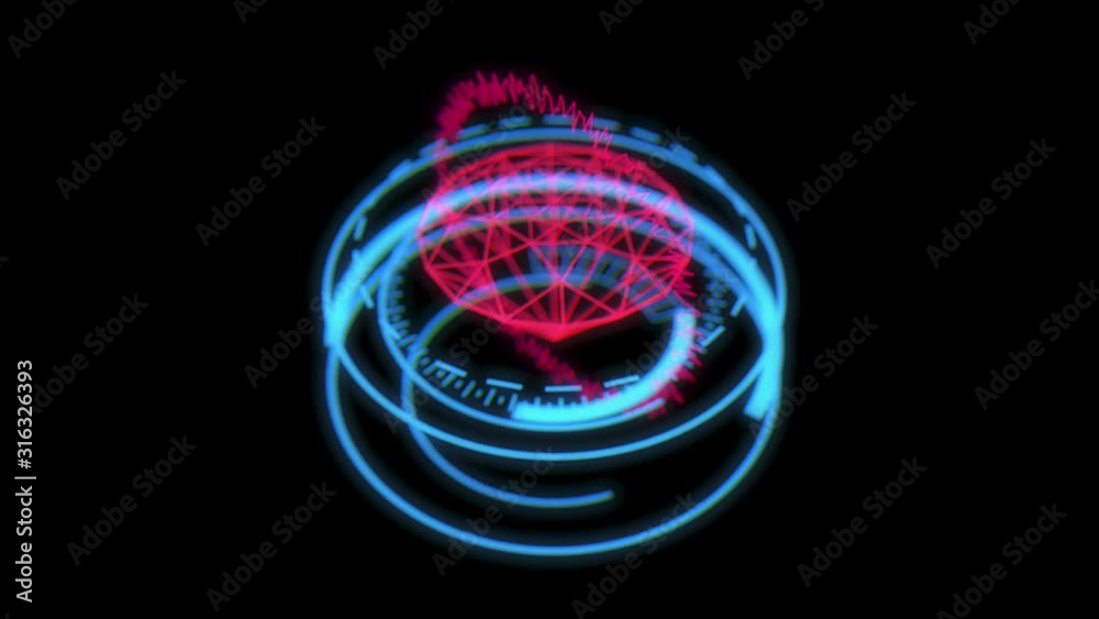 Animated Science fiction wireframe HUD elements with neon glowing ...