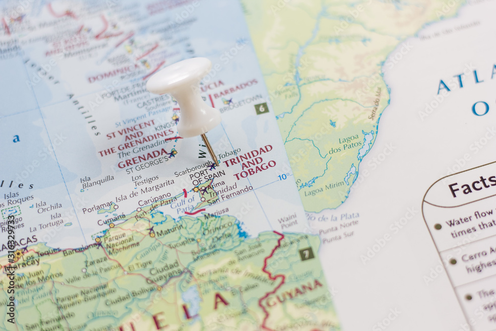 Trinidad and Tobago on the map of the world. Stock Photo | Adobe Stock