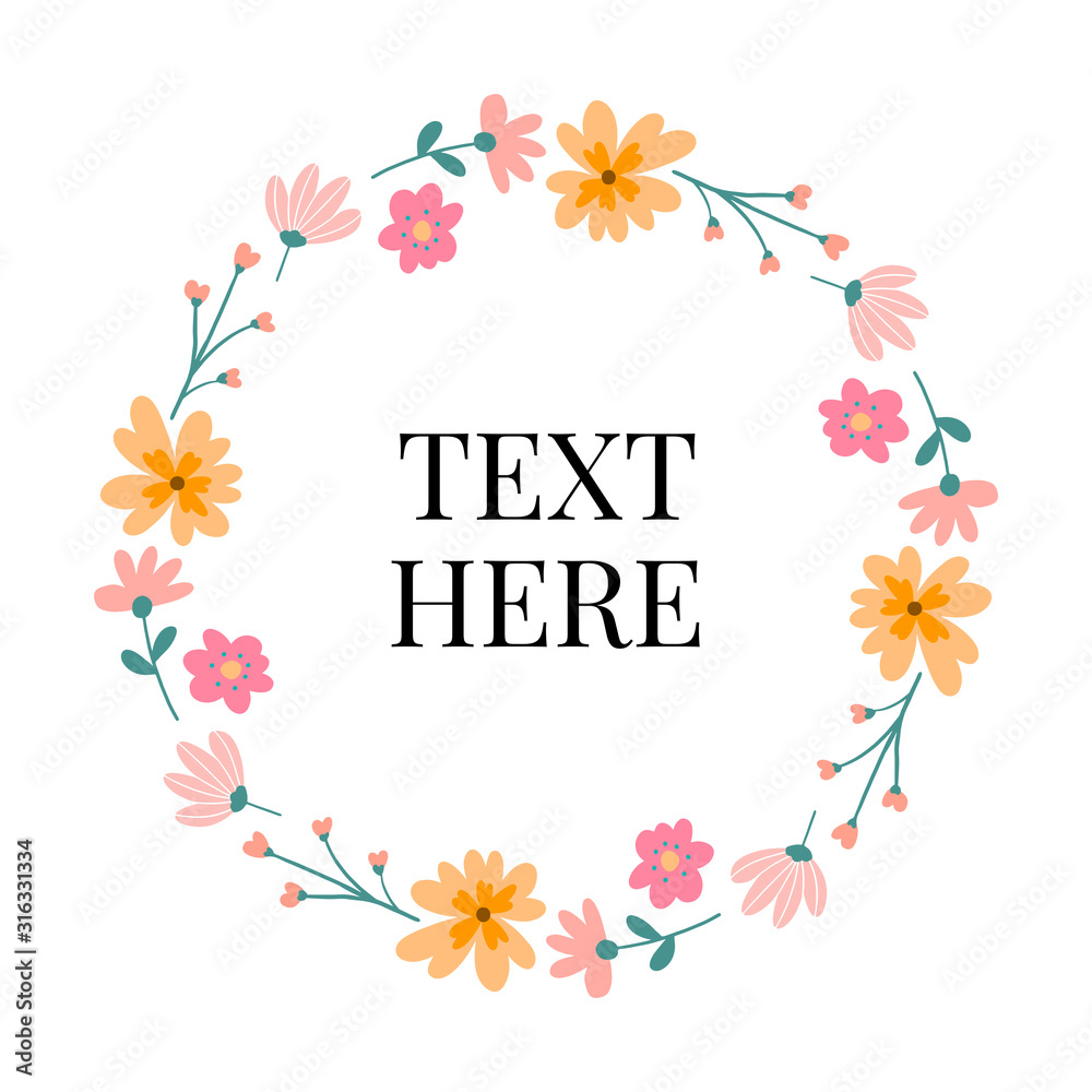 Floral Frame Collection. Set of cute retro flowers arranged un a shape ...