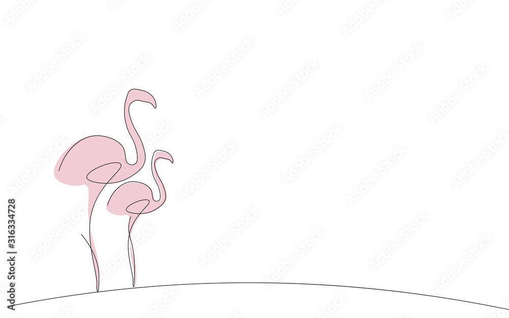 Pink flamingo bird one line drawing vector illustration Stock Vector ...