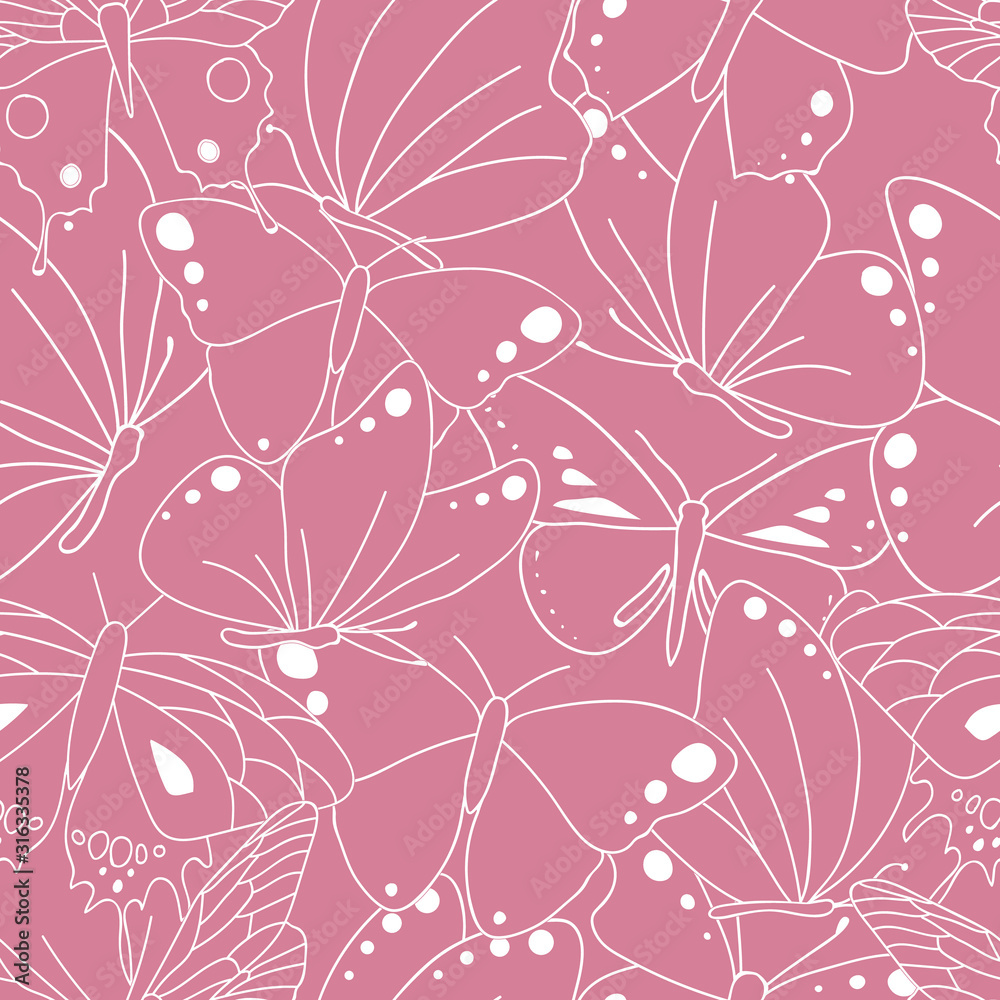Vector pink butterflies texture seamless pattern background ...