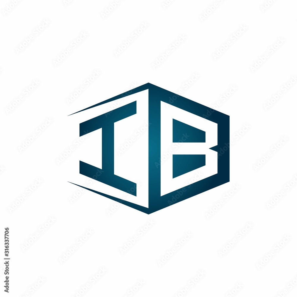 IB monogram logo with hexagon shape and negative space style ribbon ...