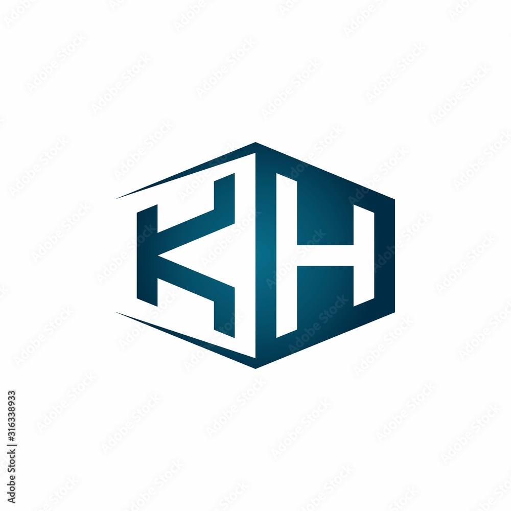 KH monogram logo with hexagon shape and negative space style ribbon ...