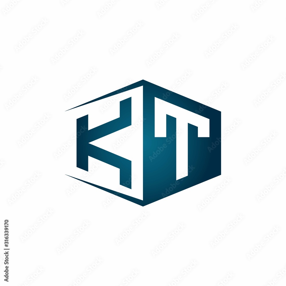 KT monogram logo with hexagon shape and negative space style ribbon ...