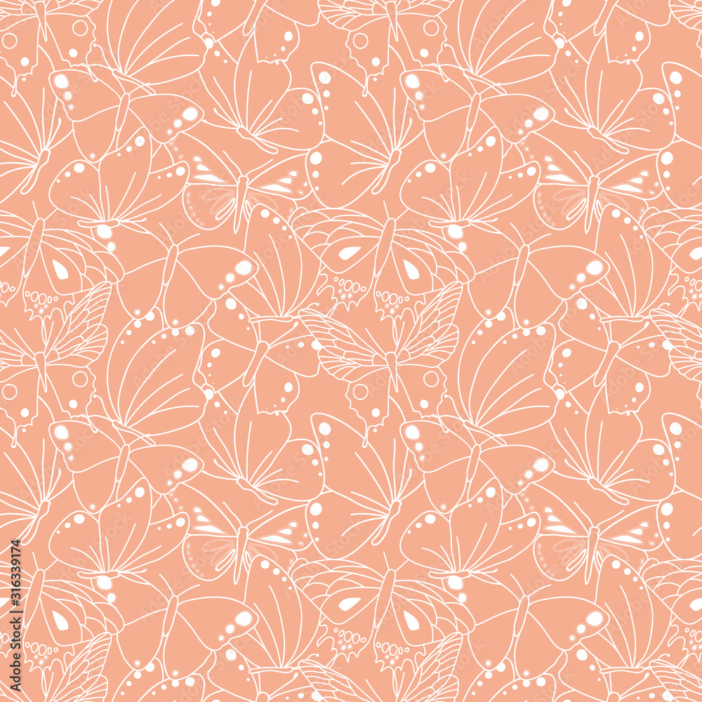 Vector orange butterflies texture seamless pattern background illustration Stock Vector | Adobe ...