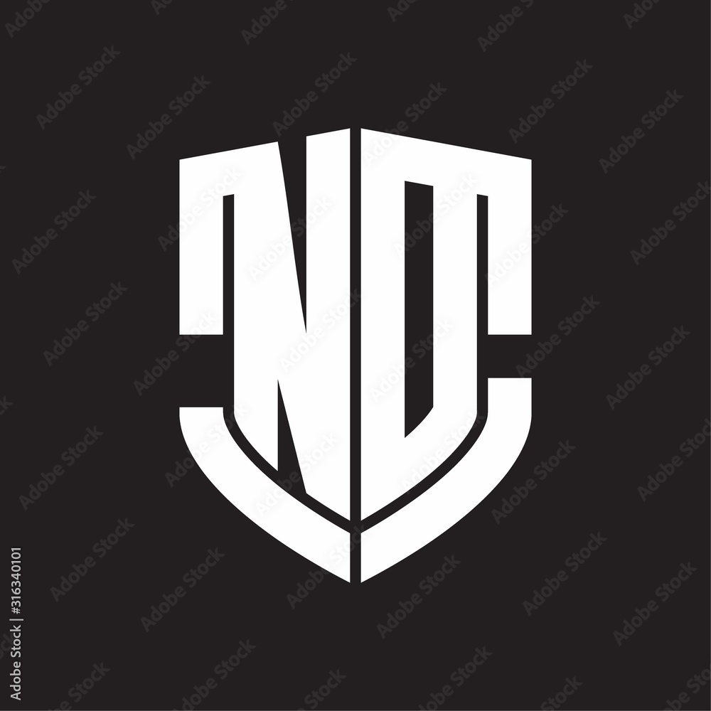 ND Logo monogram with emblem shield shape design isolated on black ...