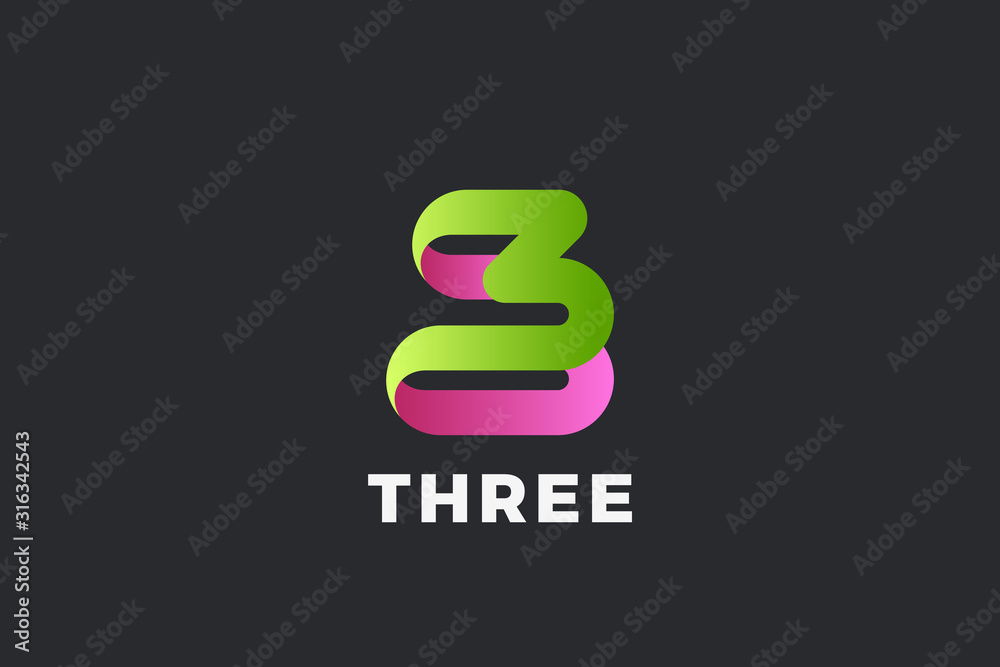 Number 3 Three Logo design vector template Ribbon Font style Typography ...