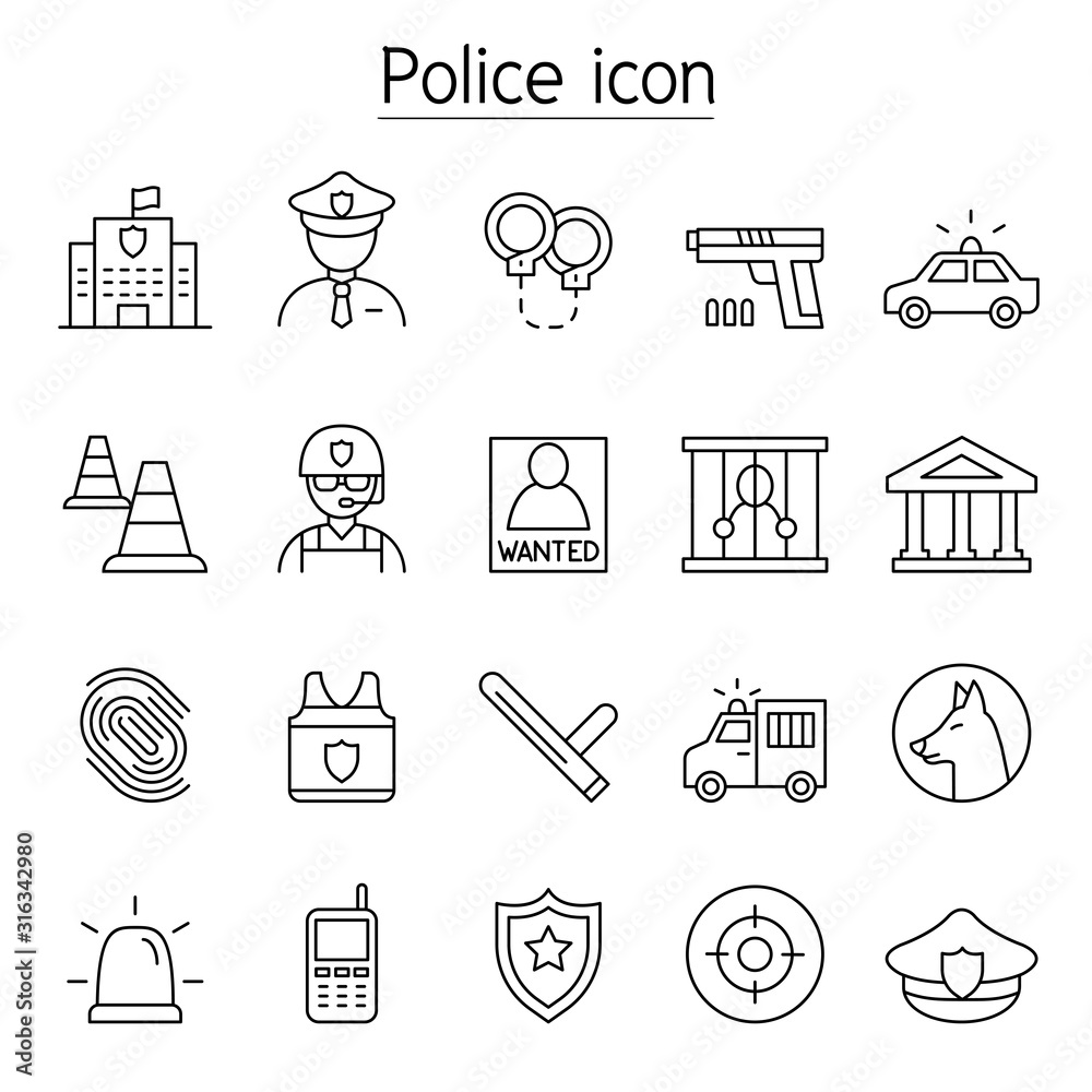 Police icon set in thin line style Stock Vector | Adobe Stock