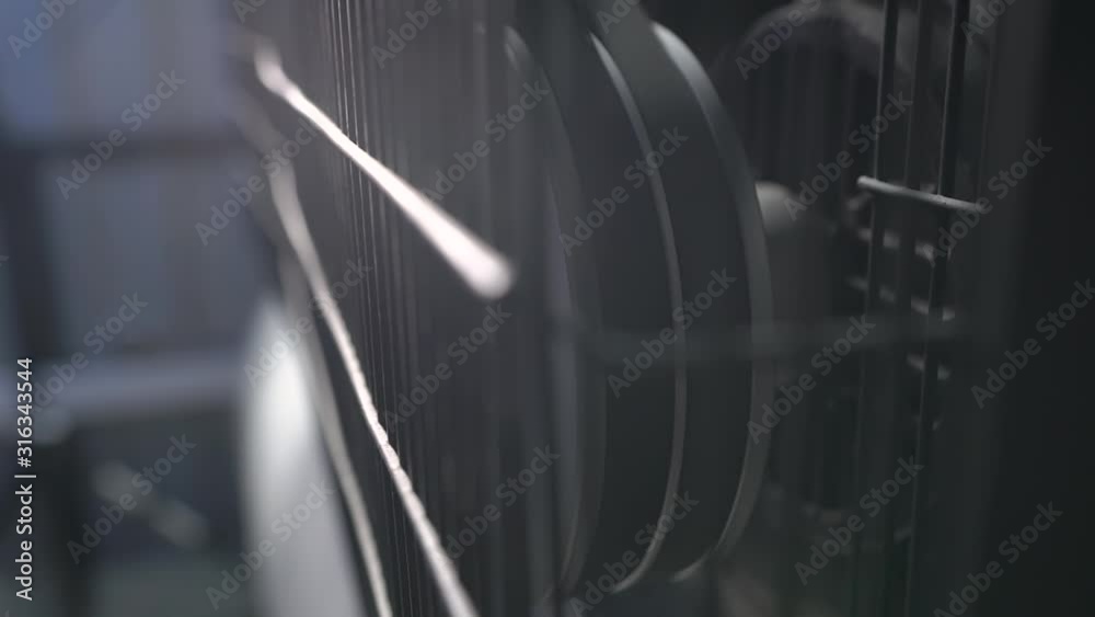 Industrial compressor engine closeup belt work system equipment at the ...