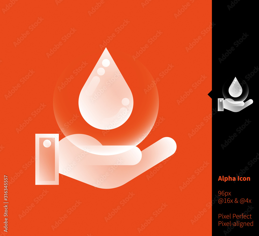 Hand and water drop alpha icon - vector illustrations for branding, web ...