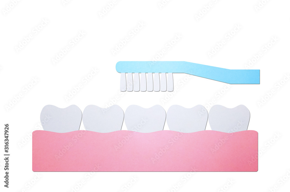 brushing teeth, toothbrush on tooth and gum - dental cartoon paper cut ...