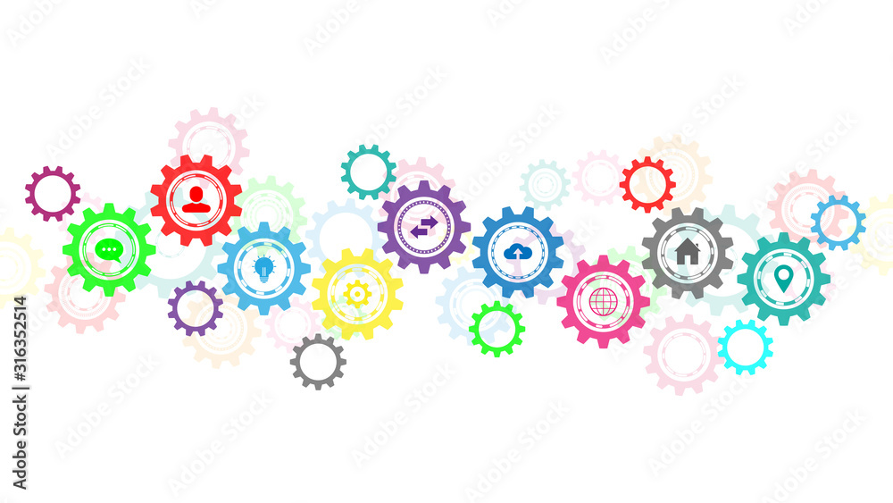 Information technology with infographic elements and flat icons. Cogs ...