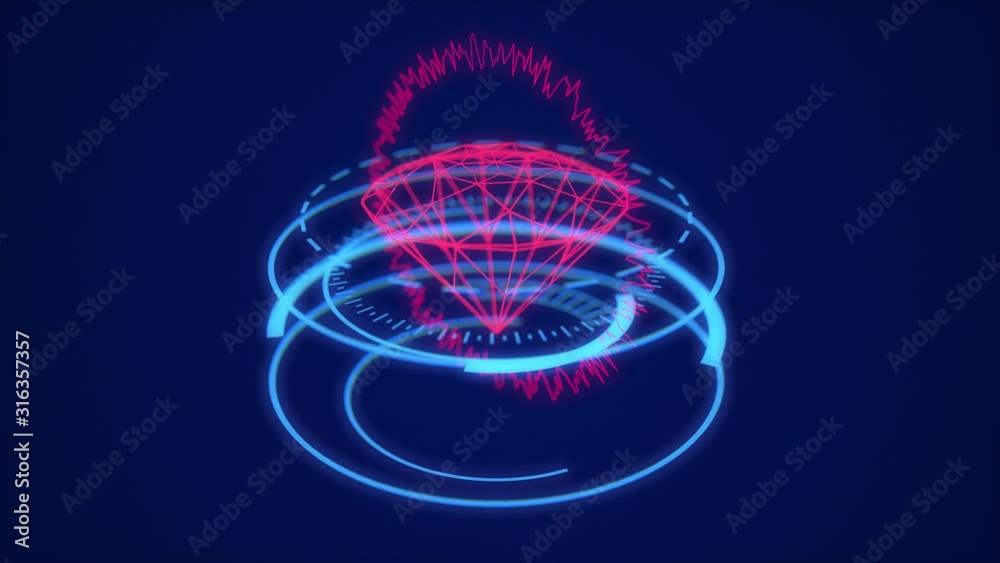 Animated Science fiction wireframe HUD elements with neon glowing ...