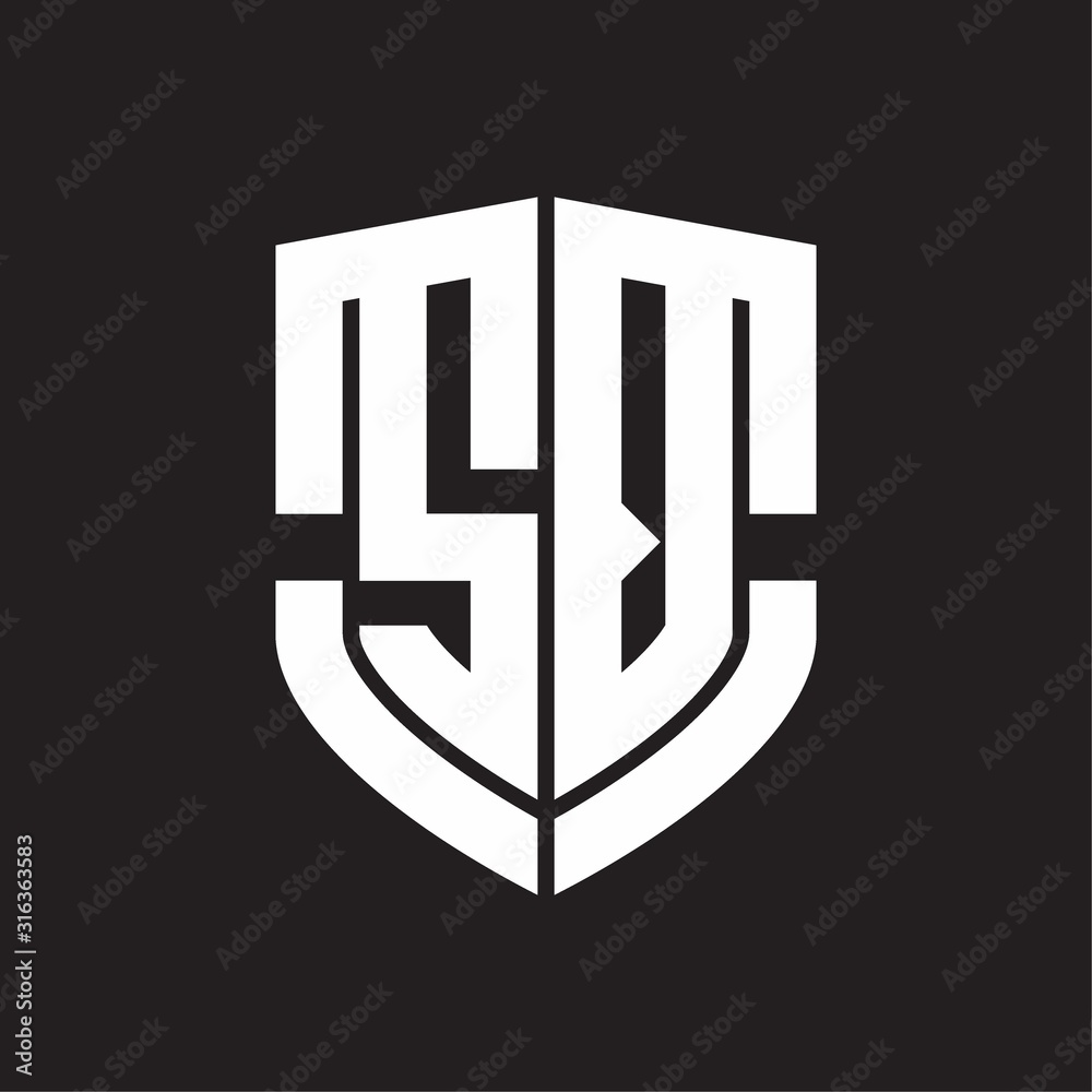 SQ Logo monogram with emblem shield shape design isolated on black ...