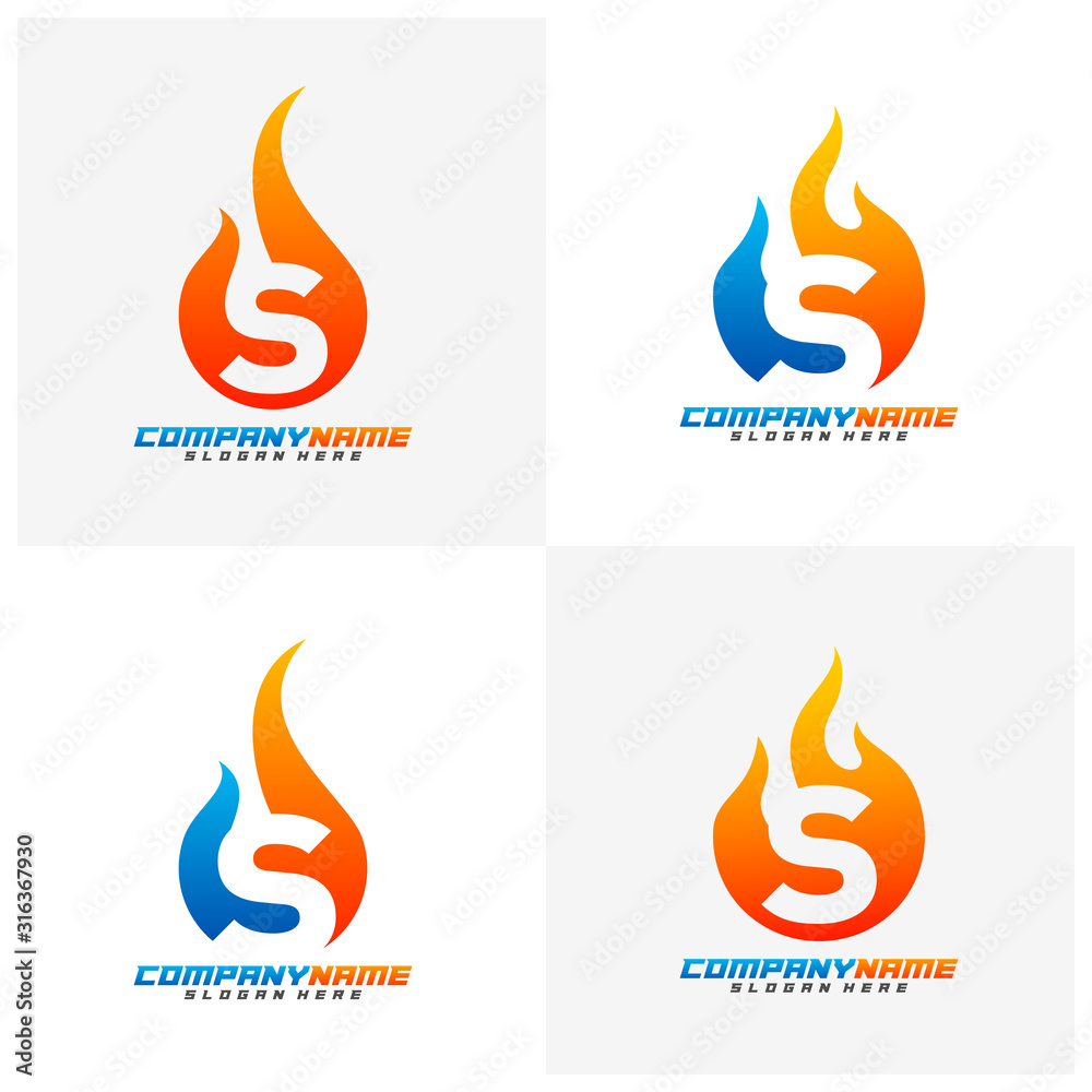Set of Letter S with Fire Logo Design Vector Template, Creative design ...